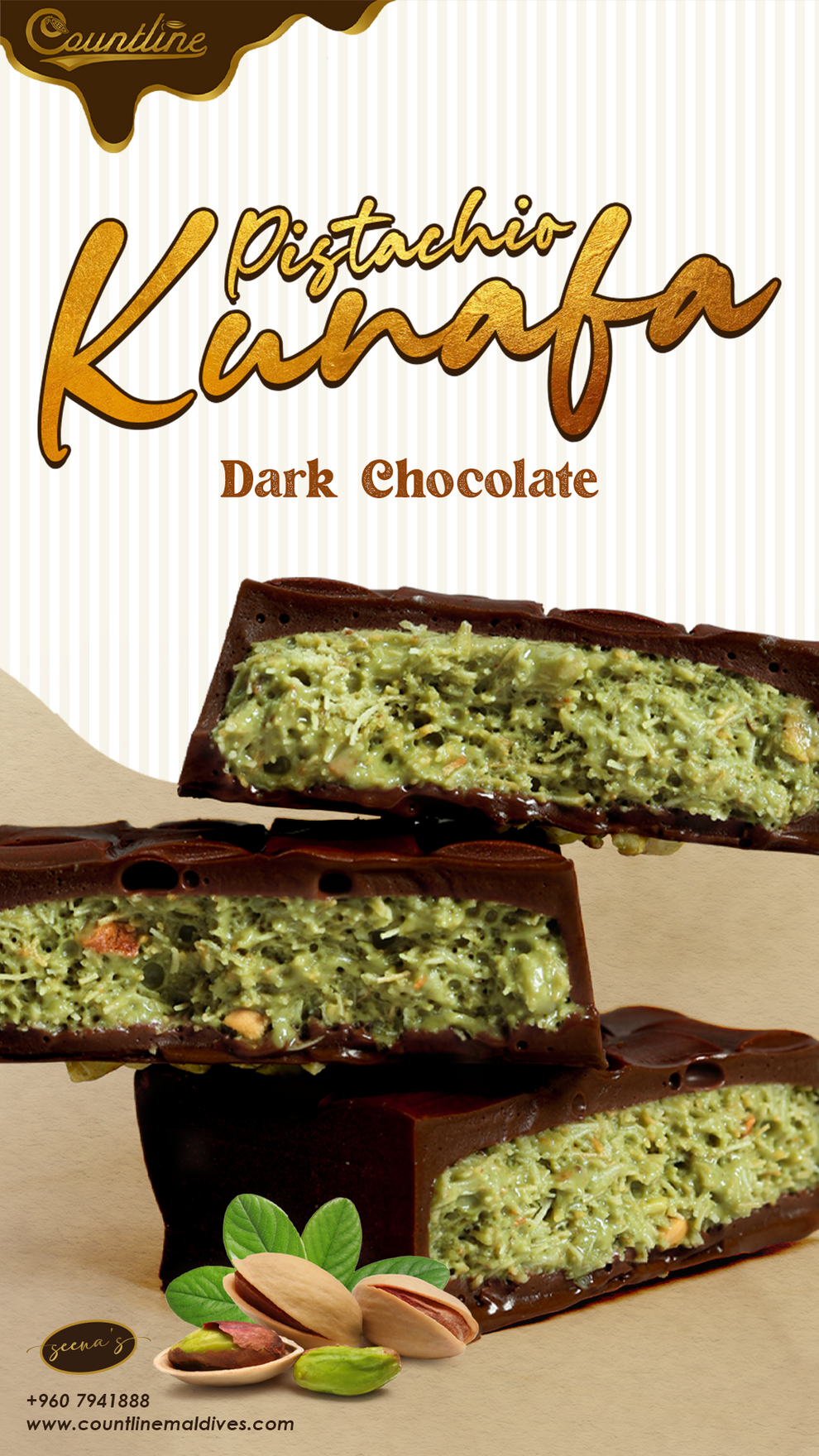 Pistachio Kunafa Dark Chocolate – Countline Maldives
